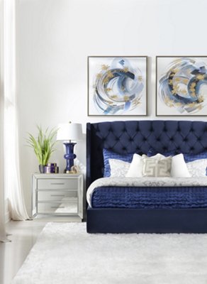 Raven Dark Blue Upholstered Platform Bed | Bedroom - Beds | City Furniture