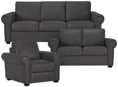 Lincoln Dark Gray Leather & Vinyl Living Room | Living Room - Living ...